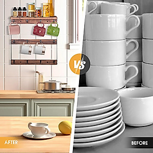 simesove Coffee Cup Holder, Coffee Mug Rack Wall Mounted, 3 Tier Rustic Wood Cups Rack with 12 Hooks and Top Storage Shelf, for Kitchen Display and Coffee Station, Brown