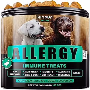 Natural Dog Allergy Chews with Omega, Probiotics, Apple Cider Vinegar - Dog Allergy Relief Supplement - Helps with Hot Spots, Itchy Skin, Seasonal and Food Dog Allergies - 180 Allergy Chews for Dogs
