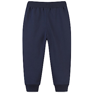 Bumeex Kids Little Toddler Boys Clothes Sweatpant Pants Cotton Jogger Sweat Pant Outfits Clothing Navy Dinosaur and Excavator 3t