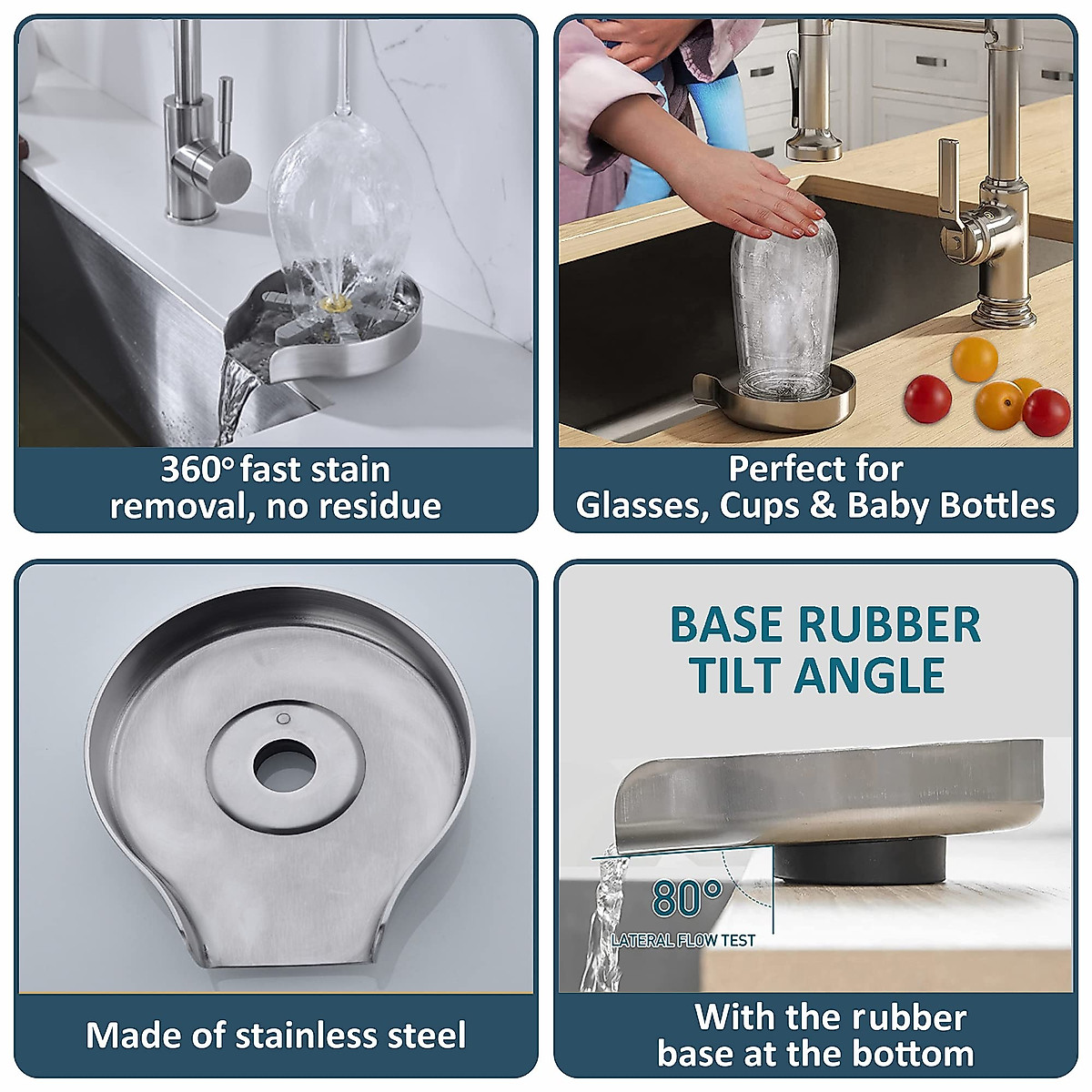 PYLCOSMART Metal Kitchen Sink Glass Rinser,Faucet Glass Rinser for Kitchen Sinks,Bottle Washer,Kitchen Sink Attachment Accessories,Stainless Steel - Brushed Nickel