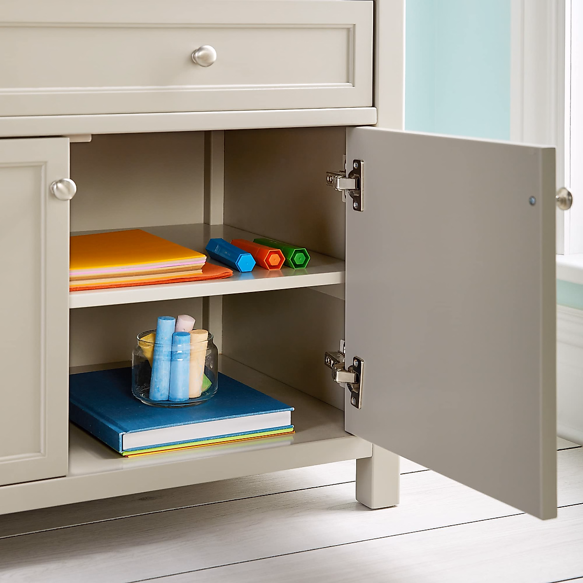 Martha Stewart Crafting Kids' Artwork Storage - Creamy White: Wooden Art Supply Storage Cabinet with Drawers, Crafting Organization for Paper and Tools