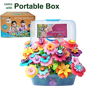 BIRANCO. Flower Garden Building Toys - Build a Bouquet Floral Arrangement Playset for Toddlers and Kids Gifts Age 3, 4, 5, 6 Year Old Girls, Educational STEM Toy (120 PCS)
