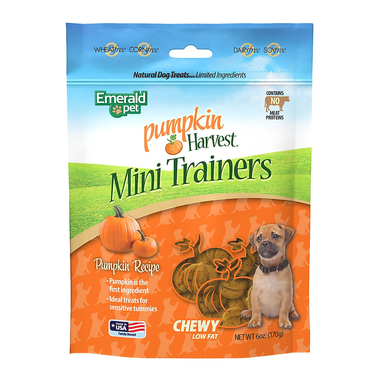 Emerald Pet Pumpkin Mini Trainers Dog Treats, 6 oz - Support Healthy Digestion, Allergen-Friendly, Vegetarian, Low-Fat, Grain Free, Made in USA