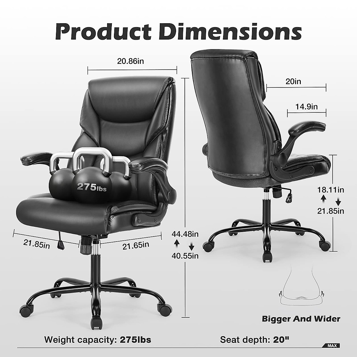 Executive Office Chair – Ergonomic Adjustable Computer Desk Chairs with High Back Flip-up Armrests, Swivel Task Chair with Lumbar Support, Bonded Leather