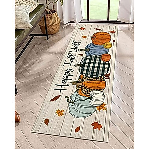 SHACOS Fall Runner Rug for Hallway 2x6ft Pumpkins Happy Fall Y’All Farmhouse Non Slip Washable Kitchen Mats Autumn Home Decor Floor Mat for Entryway Kitchen Laundry Room Hallway, Pumpkins