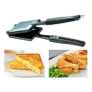 SHRIYA Non-Stick Coating Double Grill Toaster Double Sided Grill Omelette Trays Sandwich Toaster Grill Cooks Toasties Breakfast and More Foldable Grill Frying Pan Baking Pancake Pan