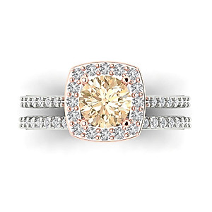 Clara Pucci 2.25ct Round Cut Halo Solitaire Natural Morganite Engagement Promise Anniversary Bridal Ring Band set 14k White Rose Gold 7.5
