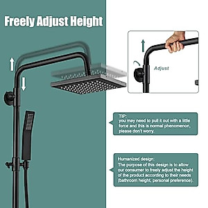 Heyalan Matte Black Rain Shower System Set,Exposed Shower System 3 Functions Bathroom Shower Faucet 8 Inch Swivel Rainfall Shower Head Handheld Complete Set Tub Spout Wall Mount