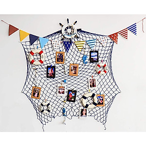 Qesonoo Cotton Fishing Net Decorative 79 Inch Beach Themed Decor Home Bedroom Party Wall Decoration Fish Netting Decorative (Blue)