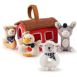 iPlay, iLearn Plush Baby Rattle Toys, Newborn Soft Barn Farm Stuffed Animal Set, Infant Hand Sensory Development, Girls Boys Stuff, Easter Birthday Shower Gift Basket Stuffer 3 6 9 12 Month 1 Year Old
