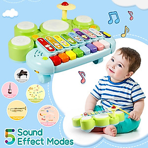 Kids Drum Set for Toddlers: Ohuhu 5 in 1 Baby Musical Instruments Musical Toys Children Drum kit Xylophone Microphone Piano Early Educational Learning Toy for Ages 18+ Months Girls Boys