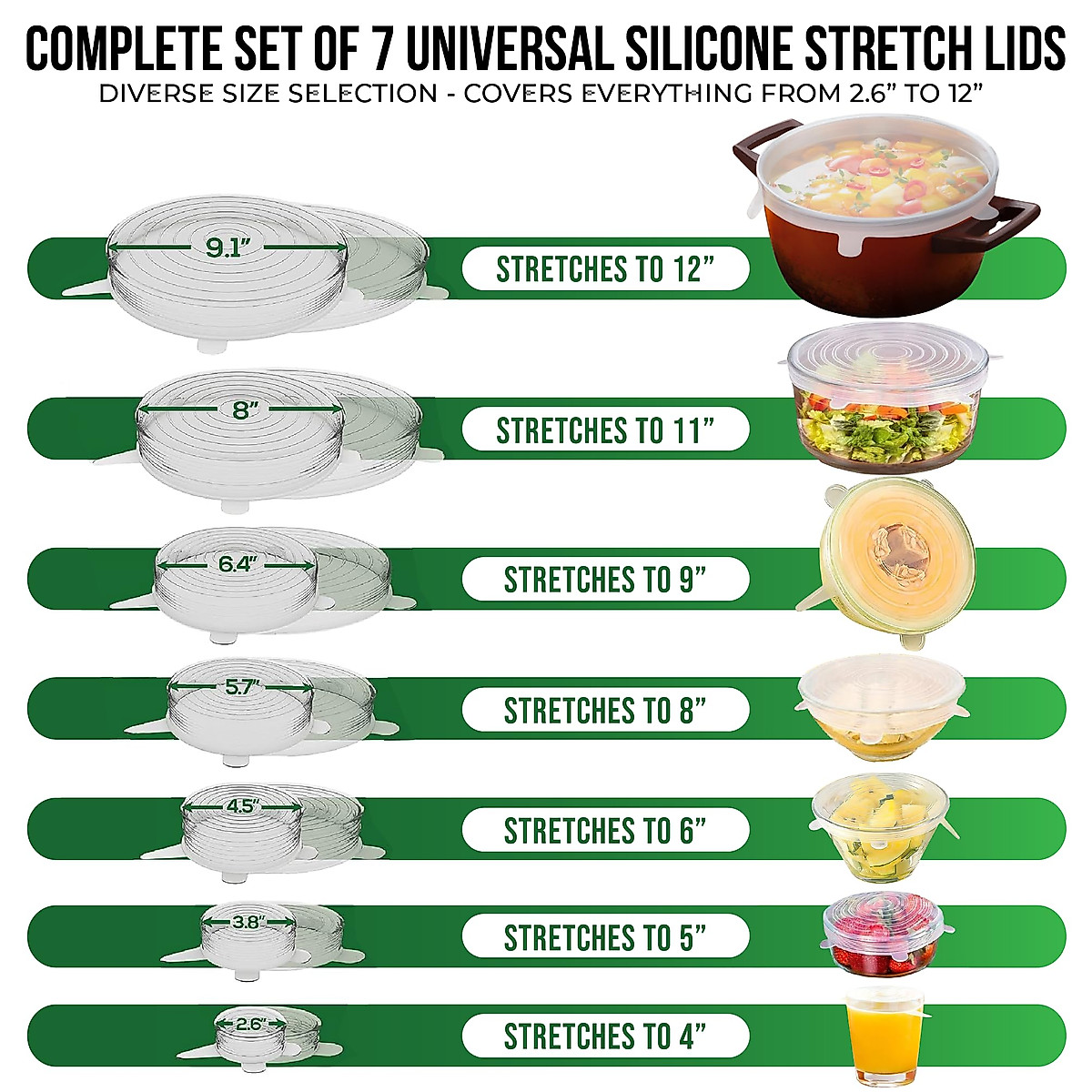 Reusable Silicone Stretch Lids - Stretchy Silicone Lids For Bowls - Reusable Silicone Bowl Covers Reusable - Silicone Covers For Bowls - Silicone Covers For Bowls - Silicone Microwave Cover