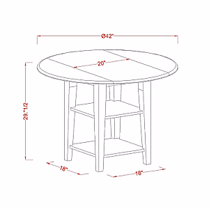 East West Furniture SUEN3-LWH-06 3 Piece Kitchen Table Set Contains a Round Dining Table with Dropleaf & Shelves and 2 Dark Shitake Linen Fabric Parson Chairs, 42x42 Inch, Linen White