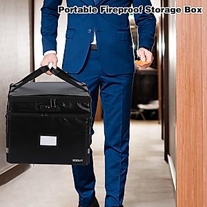 EOOUT Fireproof Document Box, 2 Layer File Organize Box, Portable Fireproof Waterproof Office Collapsible File Storage for Hanging Letter/Legal Size Folder/Certificate