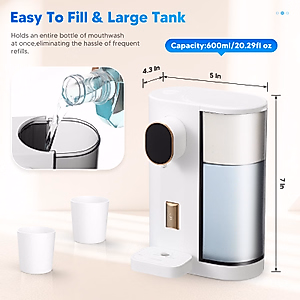 DeeWaves Automatic Mouthwash Dispenser for Bathroom,20.29 Fl Oz Smart MouthWash Dispenser for Kids and Adult with Magnetic Cups, 4 Dispensing Levels,LED Screen,Wall Mounted Dispenser,USB Rechargeable