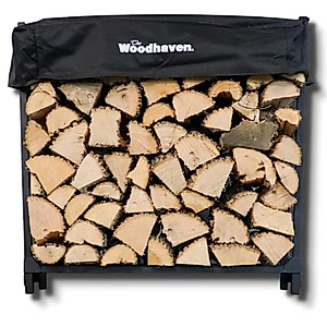 Woodhaven 3 Foot Black Firewood Rack With Cover - Metal Log Holder - Made In USA - Strong Powder Coat Finish - Easy Slide Together Assembly - No Hardware Needed