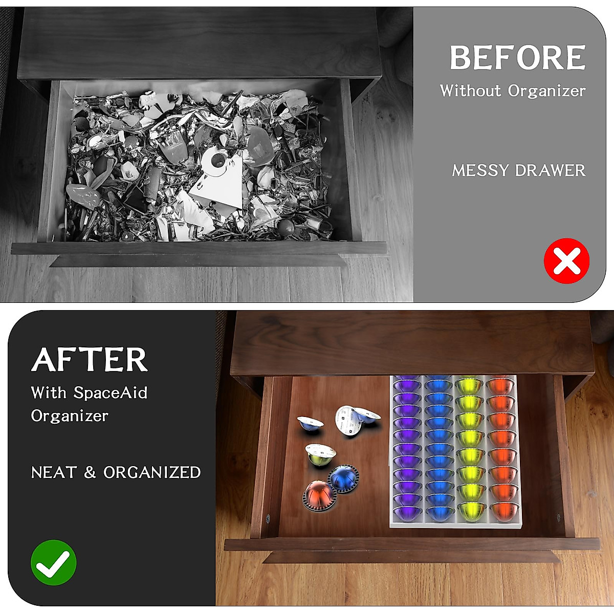 Coffee Pod Storage Holder Drawer Organizer for Nespresso Vertuo Capsule, Holder Tray Storage for Nespresso Pod, Compatible with 40 7.77fl oz or 56 1.35fl oz Pods for Kitchen Drawer, Office Countertop.