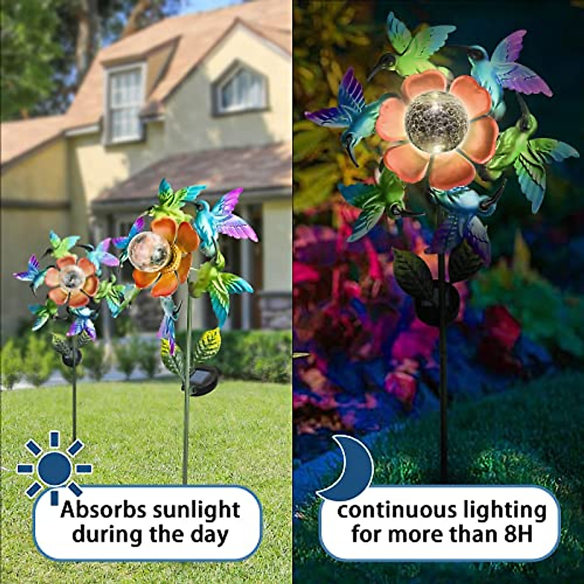 Solar Wind Spinners Hummingbird Spinner, Waterproof Outdoor Metal Wind Sculpture for Yard and Garden, Lawn & Garden Decor