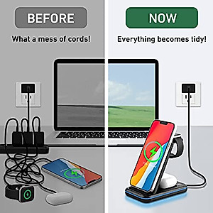 Wireless Charging Station,3 in 1 Fast Wireless Charger Stand Qi-Certified Foldable Charging Stand Dock for iPhone13/12/11/Pro/Max/X/XS, Airpods Pro/3/2/,iWatch Series 2-7 (with Adapter)
