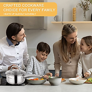 TPFAMELI 1 Quart Saucepan with Lids, Small Saucepan Stainless Steel Tri-Ply Layer Thickened Bottom Sauce Pan Sauce Pot,Dishwasher Safe & Oven Safe (1QT)