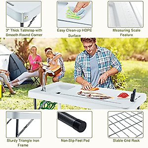 Avocahom Folding Fish Cleaning Table Portable Camping Sink with Faucet Drainage Hose & Sprayer Outdoor Fillet Station Grid Rack Knife Groove for Picnic Fishing, Black