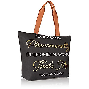 African American Expressions - Maya Angelou Phenomenal Woman Canvas Tote Bag (20" x 15") CHB02, Black