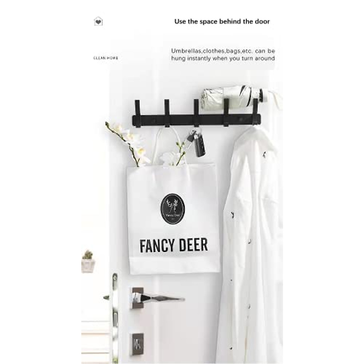 Hook Hanger with 5 Heavy Duty Metal Hooks for Hanging Coats Towels Hats Clothes, Suitable for Bedroom,Kitchen,Restroom,Bathroom Etc,Wall Mounted,Black