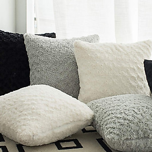 Valea Home Faux Fur Throw Pillow Covers for Couch Decorative Plush Swirl Luxury Super Soft Throw Pillow Case Set 18 x 18, Pack of 2, Ivory White