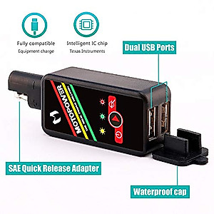 MOTOPOWER MP0620B 4.2Amp Motorcycle Dual USB Charger SAE to USB Adapter with Battery Monitor Switch Control