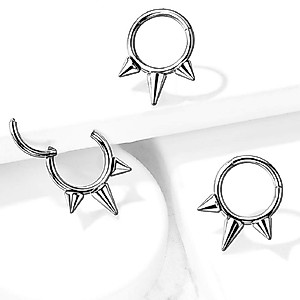 Pierced Owl 16GA G23 Implant Grade Titanium Spiked Cartilage Helix Daith Septum Hinged Segment Ring (Black)