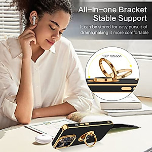 BENTOBEN iPhone 14 Pro Max Case, Slim Lightweight 360° Ring Holder Kickstand Support Car Mount Shockproof Women Men Non-Slip Protective Case for iPhone 14 Pro Max 6.7", Black/Gold
