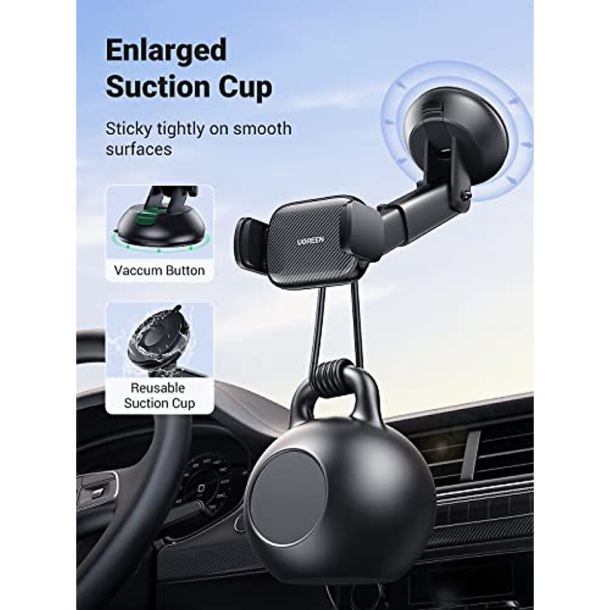 UGREEN Car Phone Holder Mount Suction Cup Windshield Window Dashboard Cell Phone Holder Universal Compatible with iPhone 14 13 Pro Max, iPhone 12 11 Plus SE XS XR 8 7 6 6S Smartphone Car Accessories