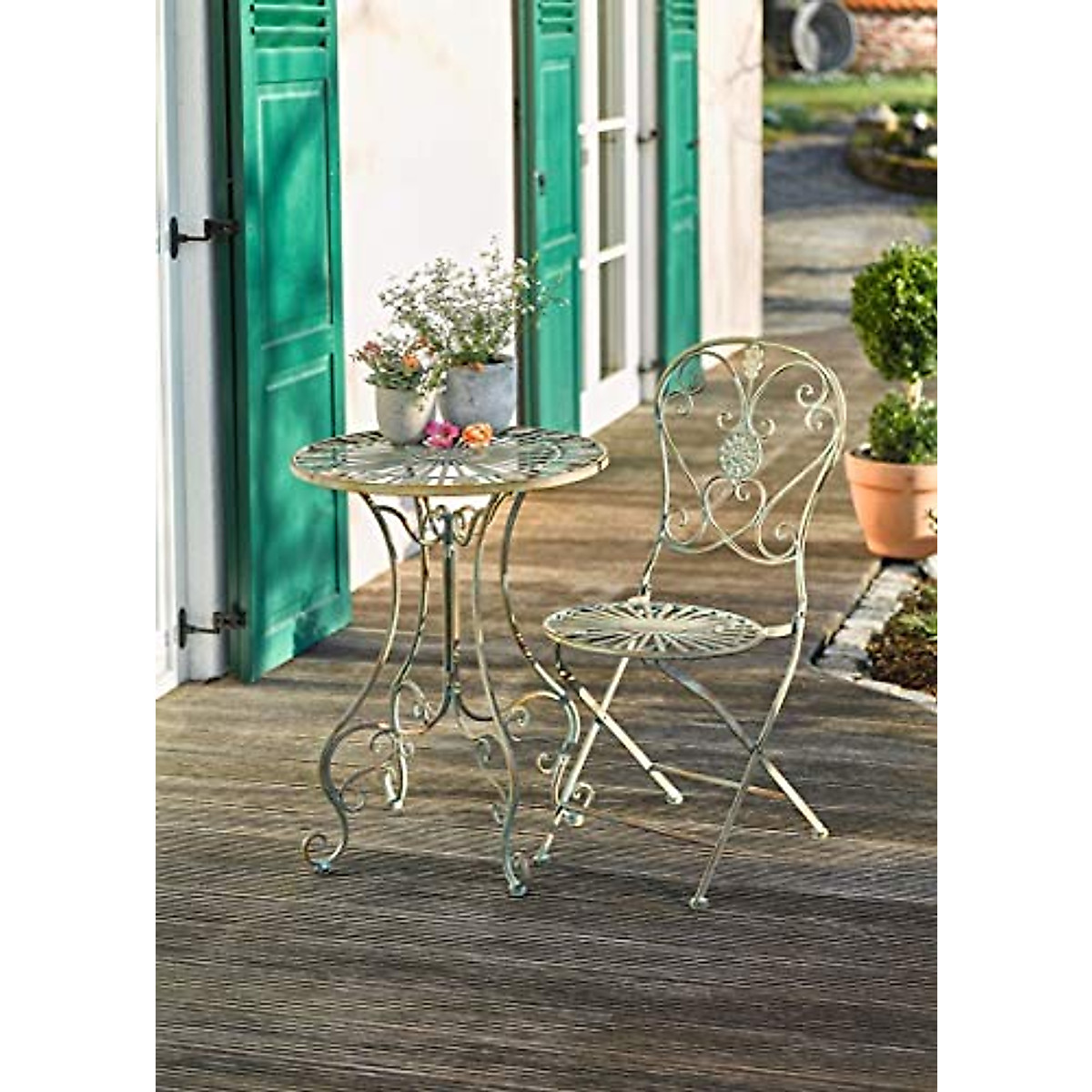 Westcharm Folding Metal Bistro Outdoor Chair for Outside Patio with Peacock Tail Motif, Set of 2