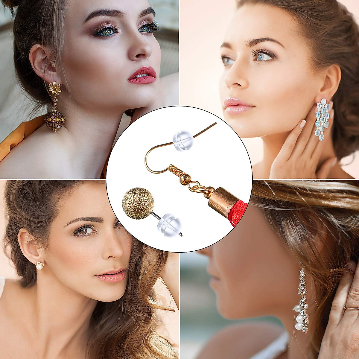 100 Pieces Clear Earring Backs Hamburger Shaped Earring Safety Backs Secure Locking Earring Backs Silicone Earring Backs Stopper for Jewelry Accessories Supplies, 2 Sizes