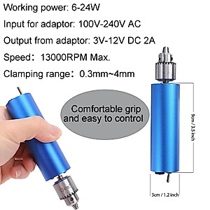 Deruilong 0.3-4mm Micro Electric Hand Drill Aluminium Portable Handheld Drill,Speed Control Adjustment, Hole Punch Rotary Tool DIY Kit with 10pcs Micro Drill Bits
