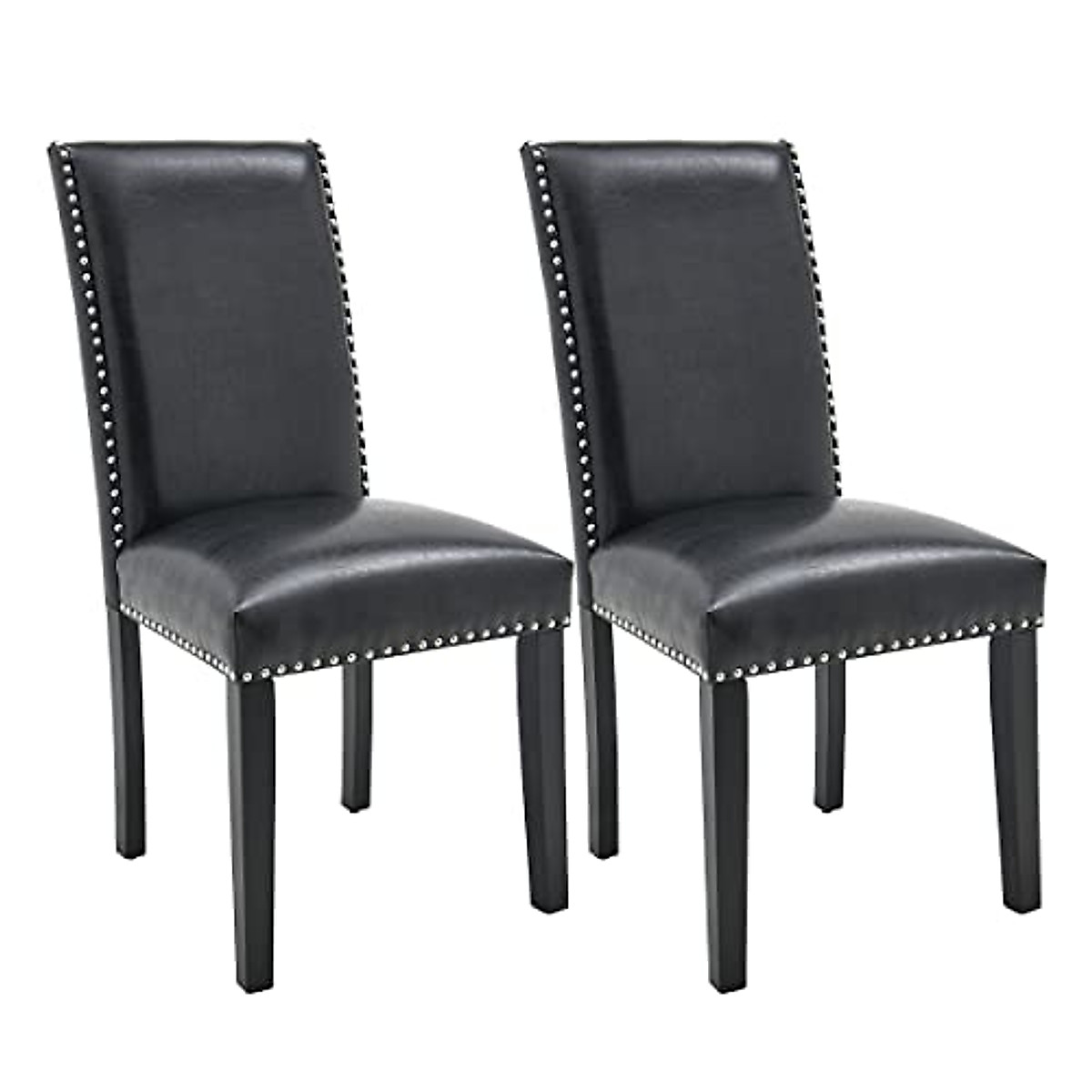 MODERION Parsons Dinning Chairs Set of 2 with Nail-Heads Trim, Faux Leather Kitchen Accent Side Upholstered Seat, Solid Wood Legs, 39'' x 25'' x 19'', Holds Up to 300 Lbs, Assembly Black, CY-1122-BK
