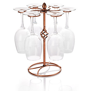 Okllen 2 Pack Scrollwork Wine Glass Rack with 6 Hooks, Metal Stemware Holder Stand Freestanding Wine Glass Holder Display Rack for Tabletop, Bar Countertop, Air Drying, Kitchen Home Storage, Bronze