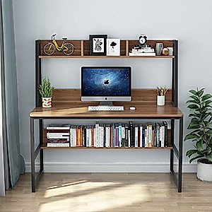 Tribesigns Computer Desk with Hutch, 47 inches Home Office Desk with Space Saving Design with Bookshelf for Small Spaces (Dark Walnut, 47)