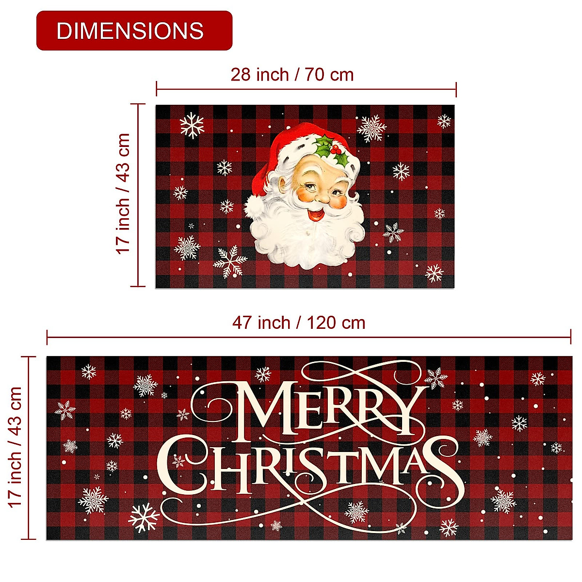 HOLVDENG Christmas Santa Claus Kitchen Mat Set of 2 Non Slip Thick Kitchen Rugs and Mats for Floor Comfort Standing Mats for Kitchen, Sink, Office, Laundry, 17"x47"+17"x28"