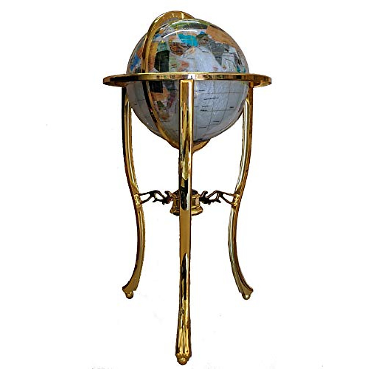 Unique Art 36-Inch by 13-Inch Floor Standing Pearl Ocean Gemstone World Globe with Gold Tripod