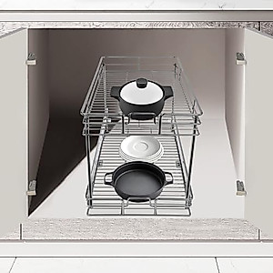 JAJADAH 2-Tier Cabinet Pull Out Shelves, Pull Out Cabinet Organizer, Kitchen Cabinet Organizer for Bathroom/Laundry Room & Kitchen (13.5" X 21.5" - Gray)