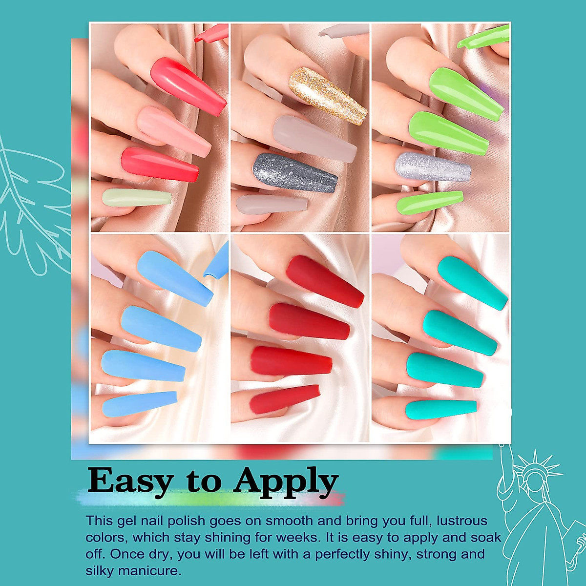 Lavender Violets 42 Pcs Gel Nail Polish Set, Gel Nail Kit with 36 Gel polish Colors Coat, 6 Bottles of Base top Coat, Glossy Matte Diamond Shine Glow in the Dark Top Coat for Nail Art C954