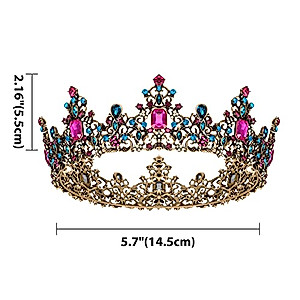SWEETV Queen Crown for Women - Baroque Wedding Tiaras and Crowns, Jeweled Costume Tiara Princess Crown, Prom Birthday Party Halloween Hair Accessories, Old Gold + Hot Pink