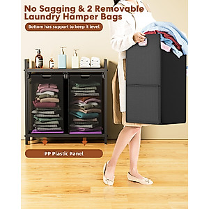 Cunutak Upgrade Laundry Hamper with Shelf, Silent Drawer Laundry Basket Organizers with Pull-Out, Laundry Hamper 2 Section and Removable Bags, 2 X 50L Laundry Sorter for Laundry Room, Bathroom