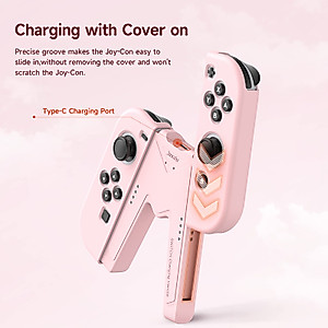 JINGDU Switch Joy-Con Charging Grip Compatible with Nintendo Switch & OLED Model, Play While Charging, Portable V-Shaped Switch Joy-Con Controller Charger with Indicators, Pink
