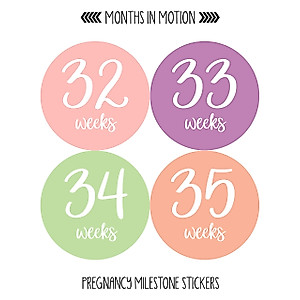 Months In Motion Pregnancy Weekly Belly Growth Stickers, 36 pcs - Purple Pink, Matte Finish, Cloth Surface, for Maternity Photo Sessions & Keepsakes