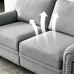 CALABASH Loveseat Sofa, Modern Upholstered Love Seat 2 Seater Small Couch with Classic Nails & Seat Cushion Backrest Removable for Living Room, Bedroom, Apartment, Small Space, 59Inch(Grey Fabric)