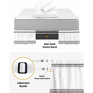 Boho Bed Skirt King Size 18 Inch Drop, Adjustable & Elastic Wrap Around Bed Skirts Pleated Luxury Dust Ruffles for Twin Full Queen Cal King Base Bed, Black Bohemia Geometric Ethnic Stripes