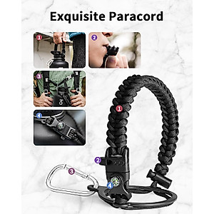 Trebo Half Gallon Water Bottle with Paracord Handle 64oz Wide Mouth Insulated Double Wall Stainless Steel Large Sports Flask Keep Hot 24 Hours & Cold 48 Hours Water Jug with 3 Lids, Black