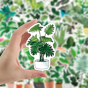 50 Pieces of Garden Potted Green Plant Stickers Kettle Envelope Greeting Card Desk Bedroom Refrigerator Laptop Diary Gift Box Home School Craft Decoration Waterproof Sticker